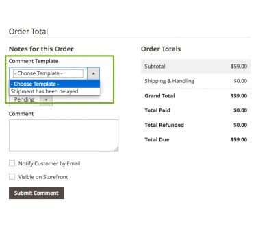 Magento 2 Orders Comments Templates - Templates for Comments
